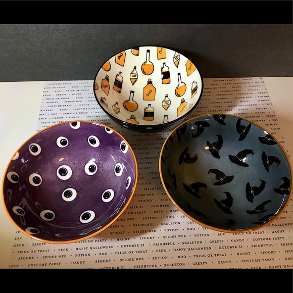 prima design | Holiday | 3 Halloween Ceramic Bowls Eyeballs Potion ...